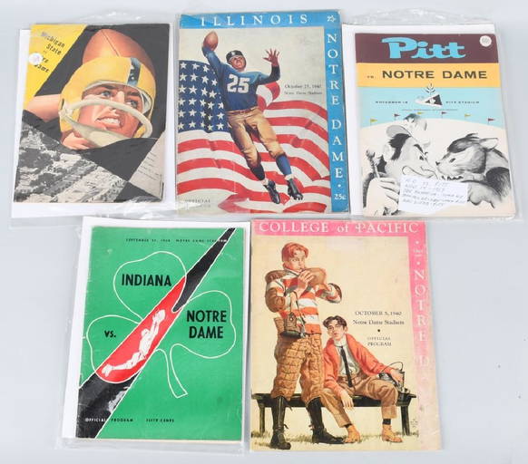 5 Notre Dame Vintage Football Programs