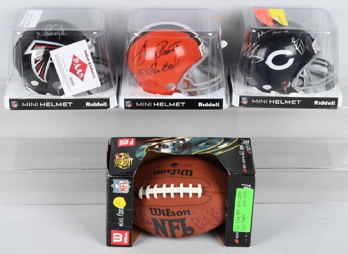 3 Signed Mini Helmets & Football W/ Certs