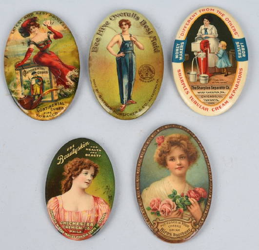 5 Celluloid Advertising Pocket Mirrors