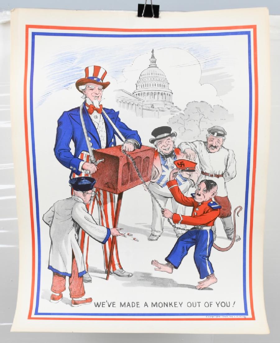 1943 WW2 UNCLE SAM & HITLER MONKEY POSTER