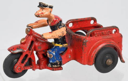 Cast Iron Popeye Motorcycle Statue