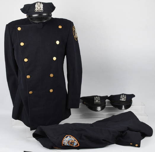 Lot Of 2 Nypd Double Breast Coats, 3 Nypd Caps