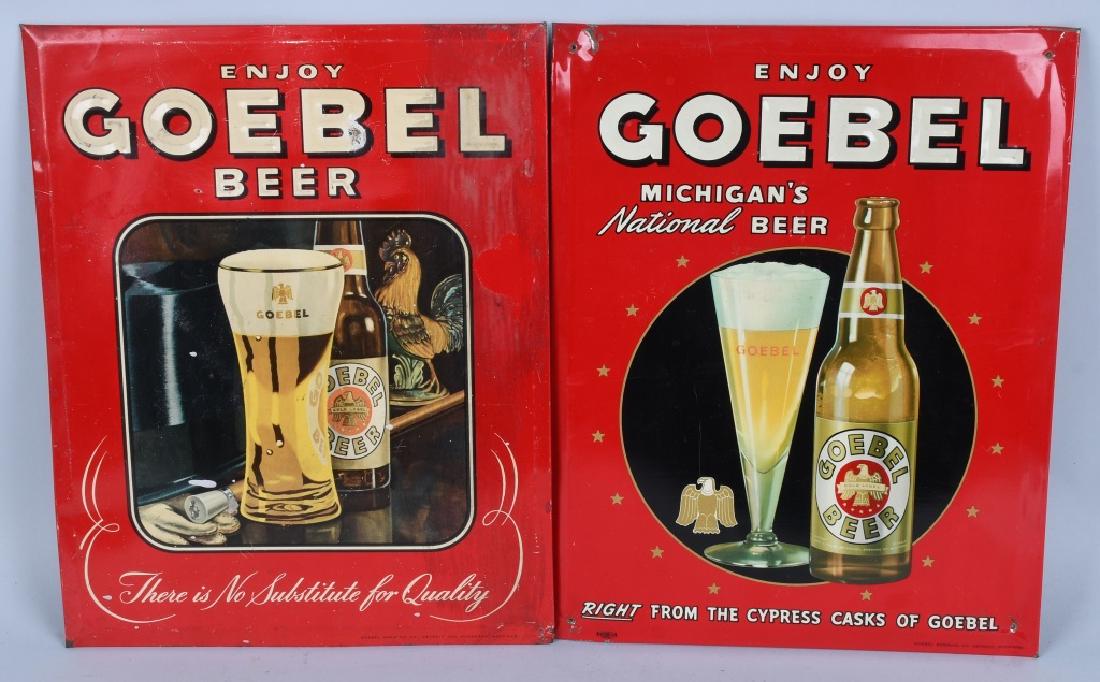 2- 1940s GOEBEL BEER TIN ADVERTISING SIGNS