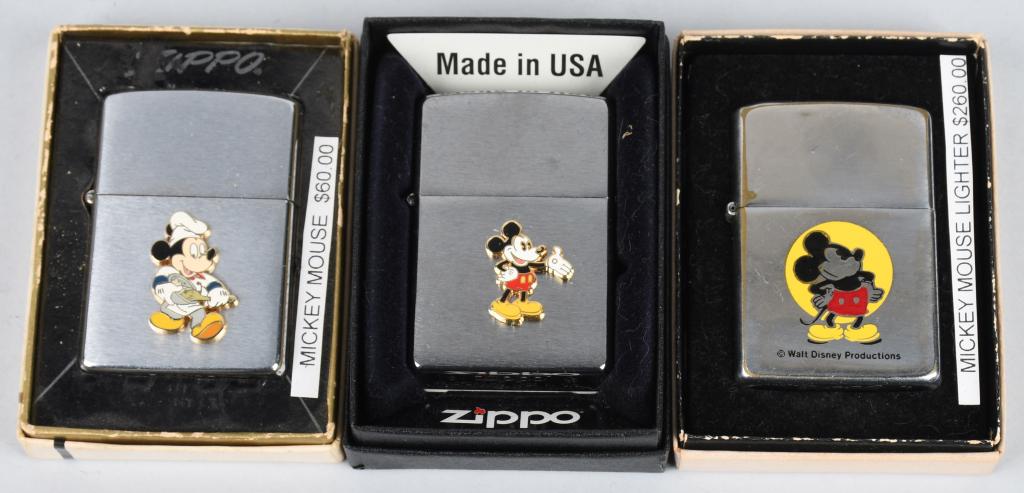 3 Zippo Walt Disney Mickey Mouse Lighters