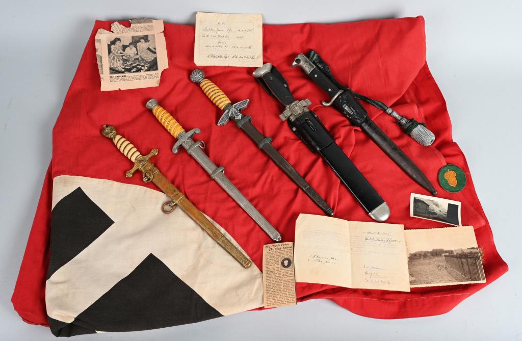 Wwii Nazi German War Souvenir Lot W/ Daggers Flag