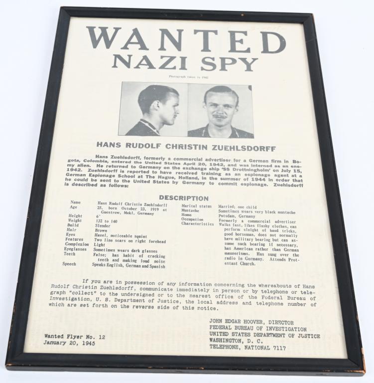 WWII FBI WANTED POSTER NAZI GERMAN SPY - May 09, 2020 | Milestone ...