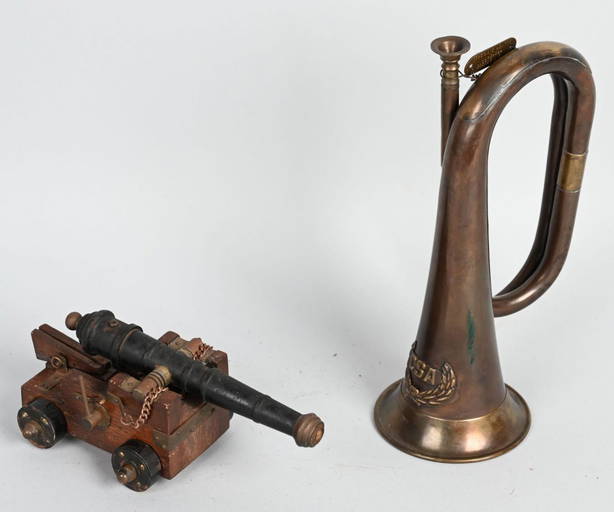 Mgm Movie Prop Csa Bugle + Miniature Cannon