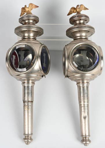 Pair Of Nickel Plated Side Engine Lamps W/eagles