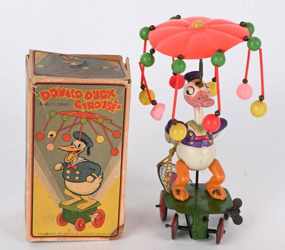 Donald Duck Carousel Celluloid Windup W/ Box