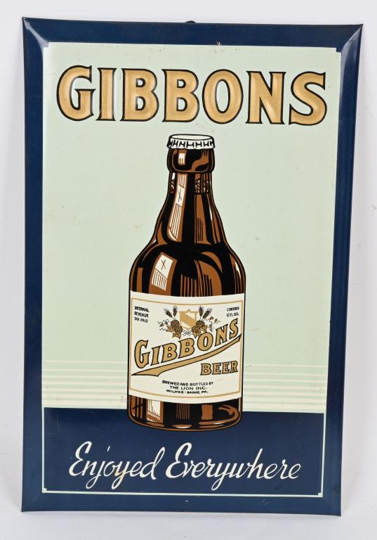 For Auction: GIBBONS BEER TIN SIGN (#0225) on Jun 05, 2021 | Milestone ...