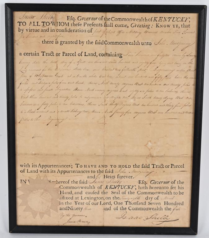 Original Signed 1799 Kentucky Land Grant
