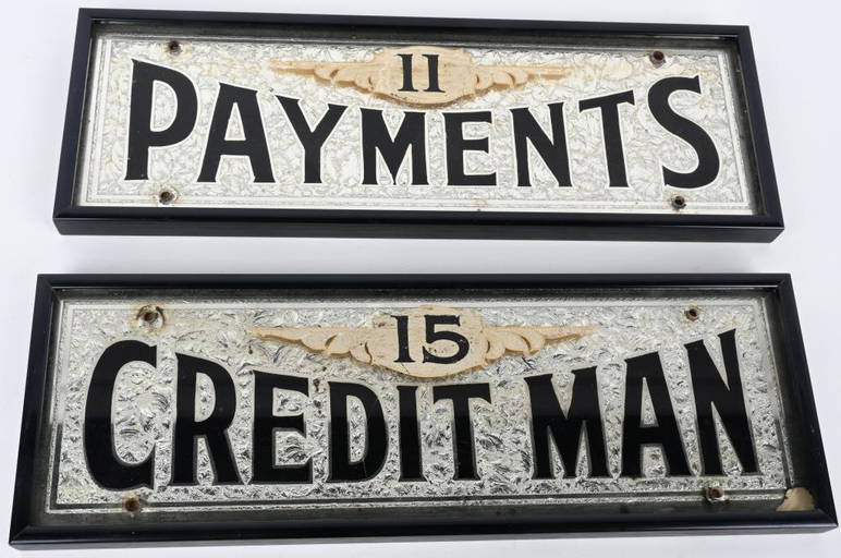 2 Vintage Reverse Glass Bank Signs