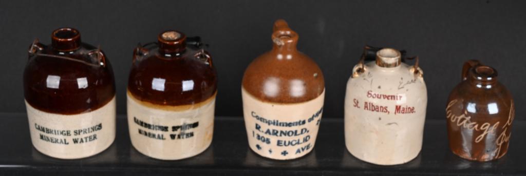 5 Mini Stoneware Advertising Jugs