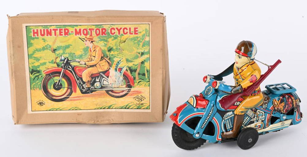 Japan Tin Friction Hunter Motorcycle W/ Box