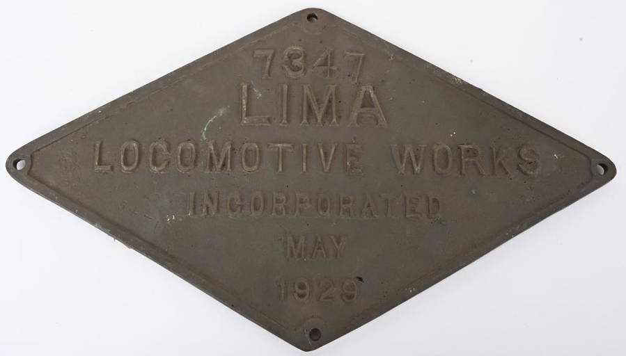 1929 Lima Locomotive Works Builder Plate 7347