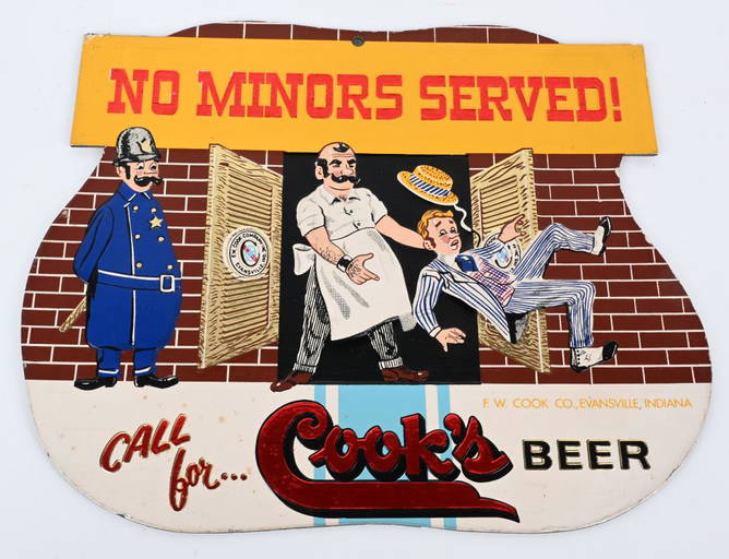 Cook's Beer "No Minors Served" Sign - Jan 01, 2022 | Milestone Auctions ...