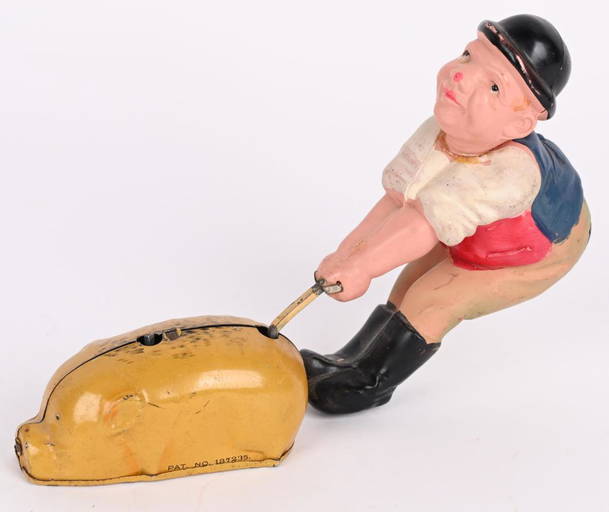 Japan Tin & Celluloid Windup Paddy & Pig