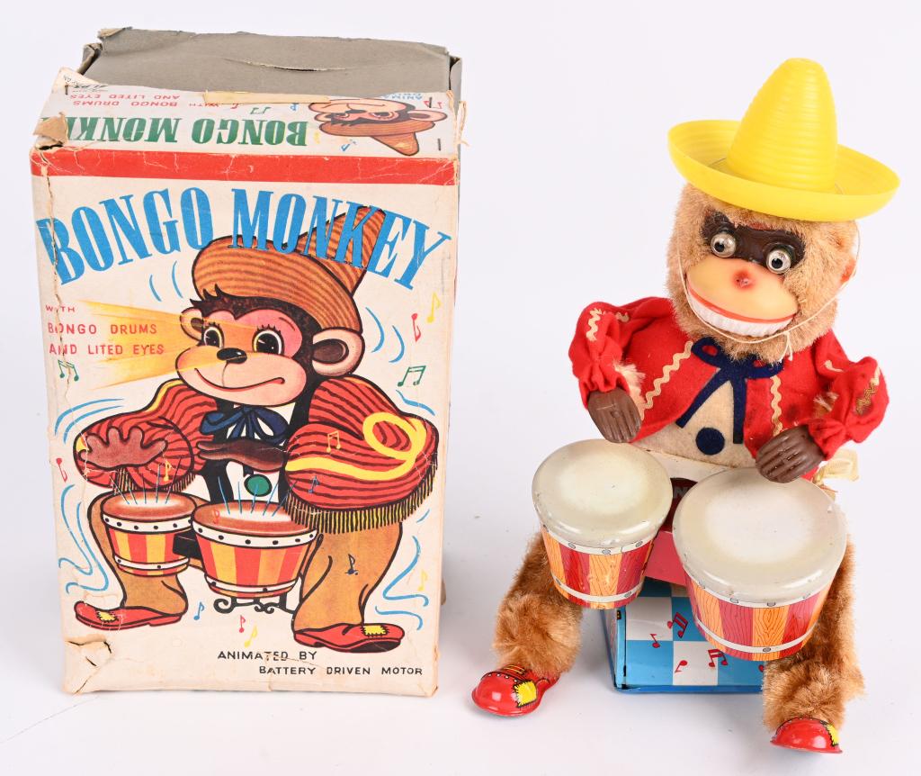 Japan Battery Op Bongo Monkey W/ Box