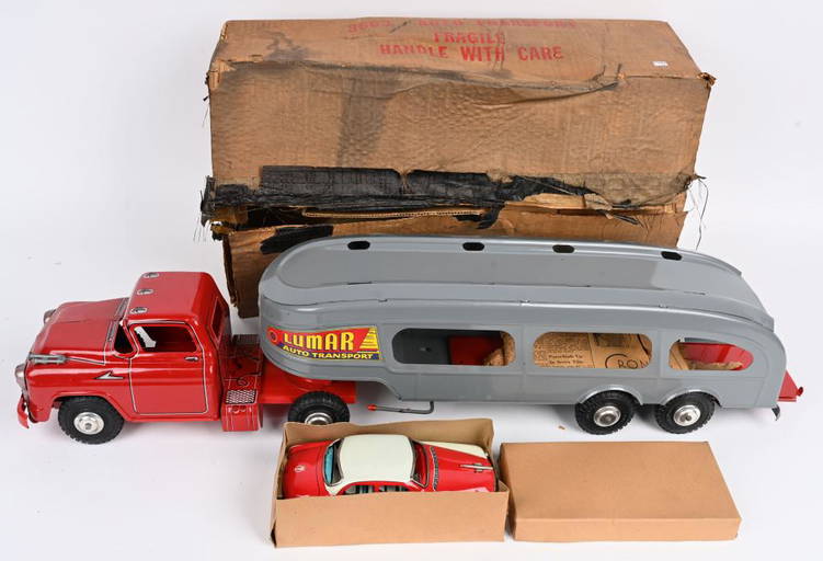 Marx Auto Transport W/ 2 Tin Friction Cars Mib