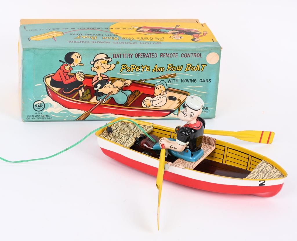 Linemar Battery Op Popeye And Row Boat W/ Box