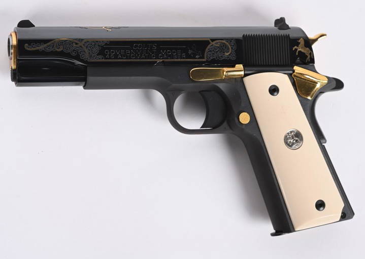 Cased Colt 1911 Engraved & Gold Semi Auto
