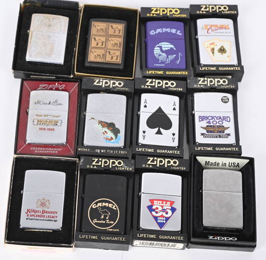 12 Zippo Advertising Lighters W/ Boxes