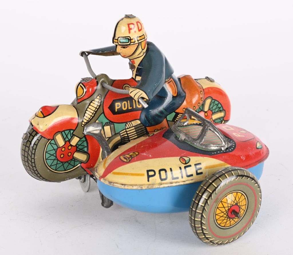 Japan Tin Windup Police Motorcycle & Sidecar