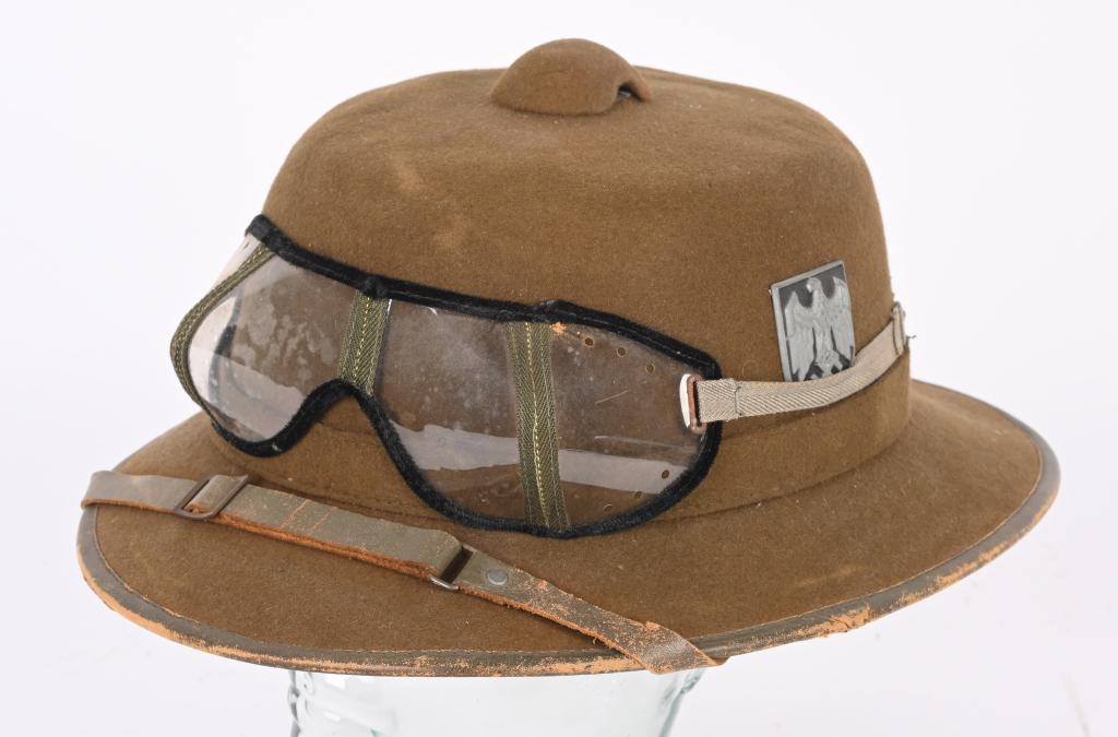Wwii Nazi German Tropical Pith Helmet W Goggles