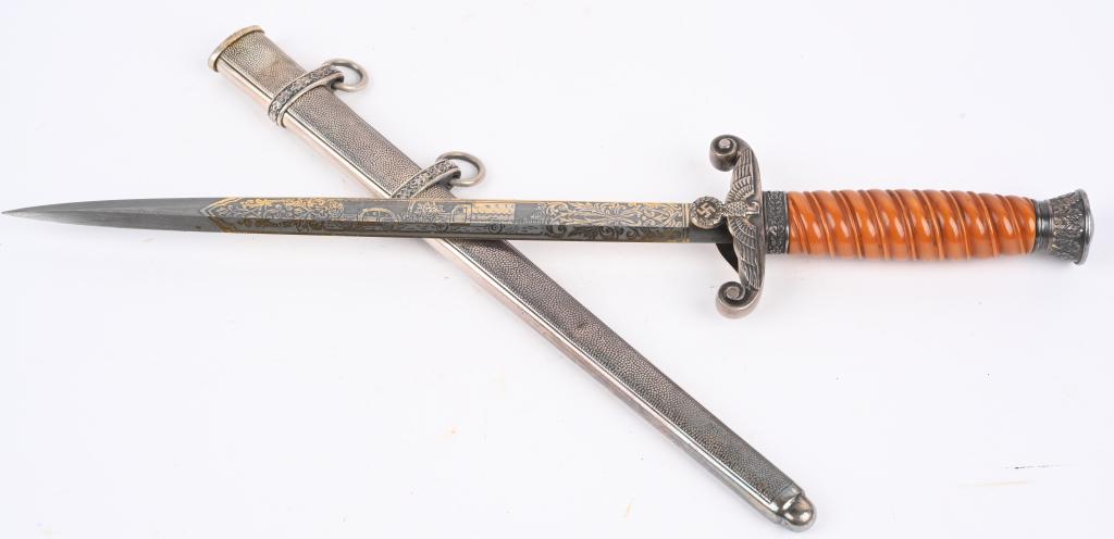 Wwii Nazi German Army Dagger W Gold Damascus Blade