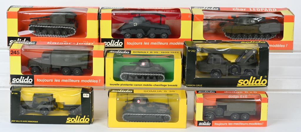 9 Vintage Solido Military Toys W/ Boxes