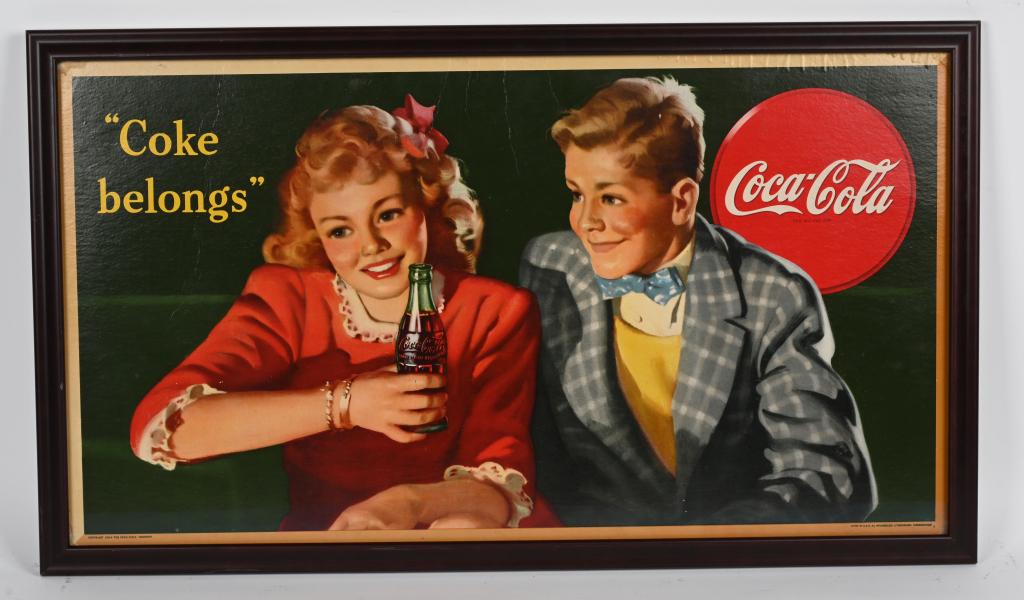 Coca Cola "coke Belongs" Cardboard Sign Framed