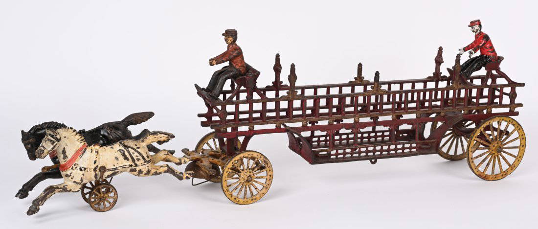 Large Cast Iron Horse Drawn Fire Ladder Wagon