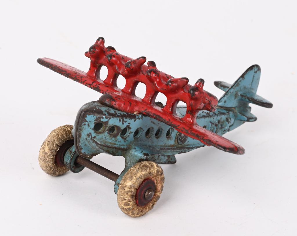 Hubley Cast Iron Dox Blue & Red Airplane