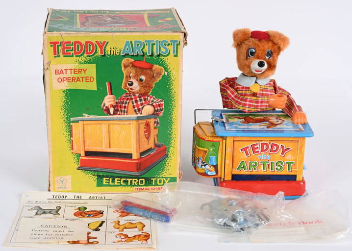 Japan Battery Op Teddy The Artist W/ Box