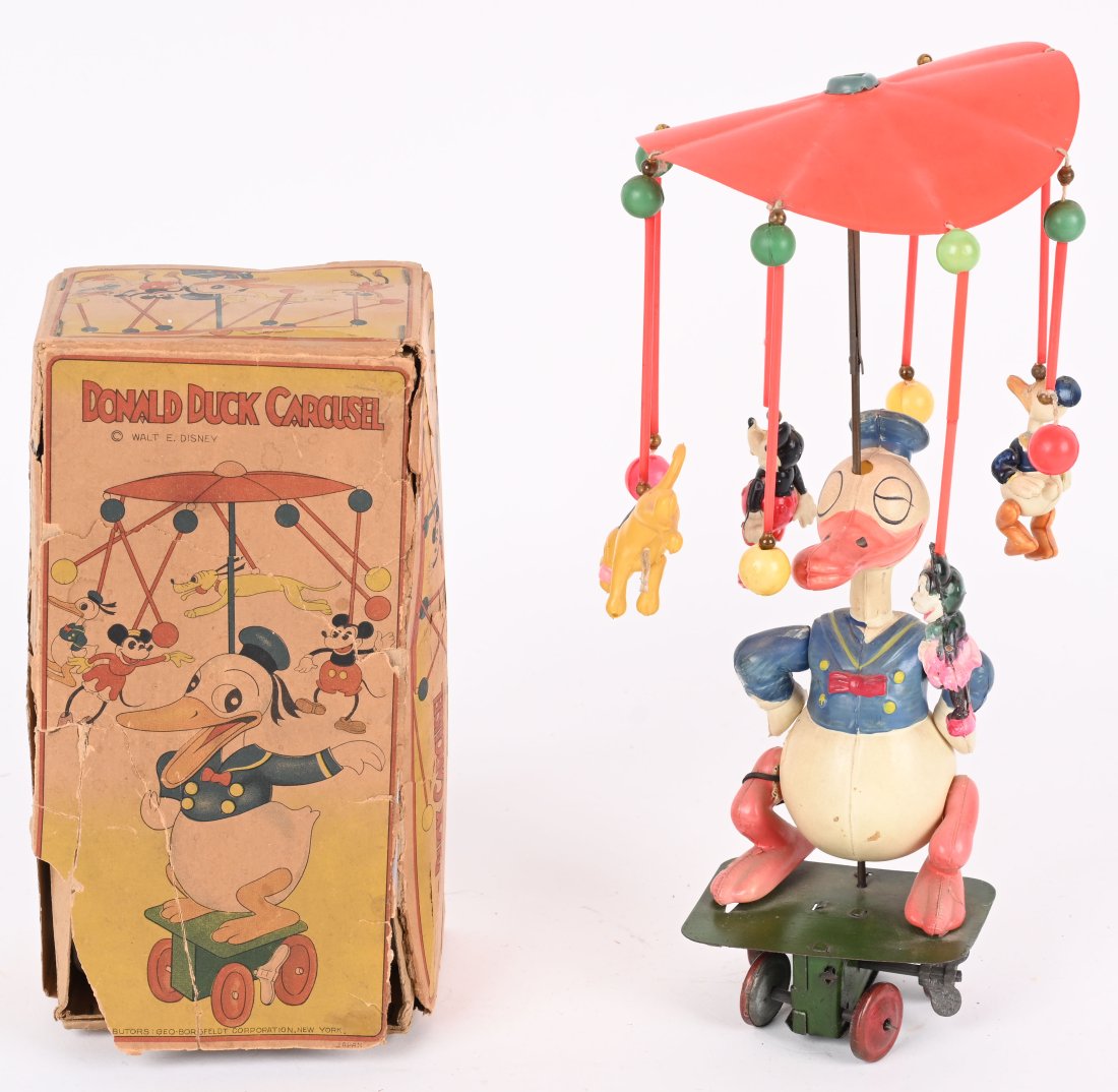 Large Celluloid Donald Duck Carousel W/box Rare