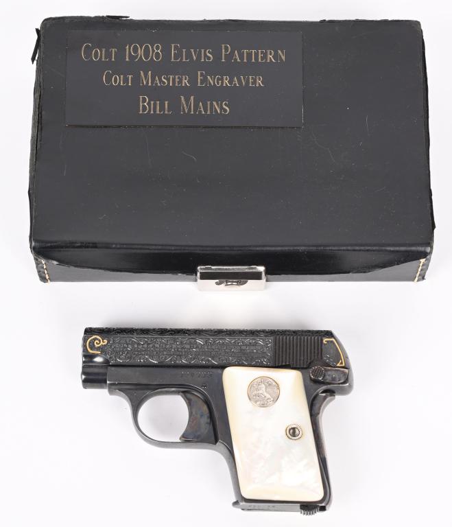 Bill Mains Engraved Gold Inlay Colt 1908 Pistol Auction