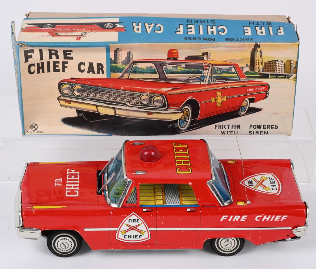 Japan Tin Friction Ford Fire Chief Car W/ Box Auction