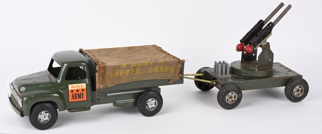 Buddy L Army Tuck W/ Gun Trailer Auction