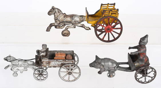 19th C Cast Iron Gong Bell Pig Pulling Clown Driver In Cart