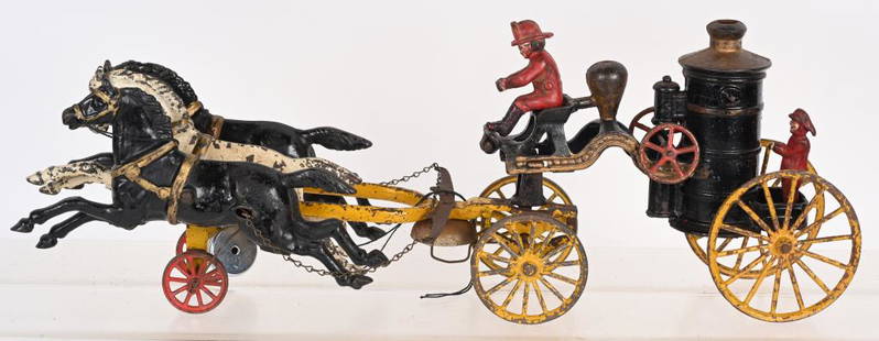 Large Hubley Cast Iron Horse Drawn Fire Pumper With A