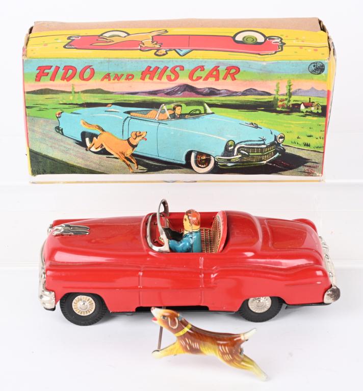 Japan Tin Friction Fido & His Car W/ Box Auction
