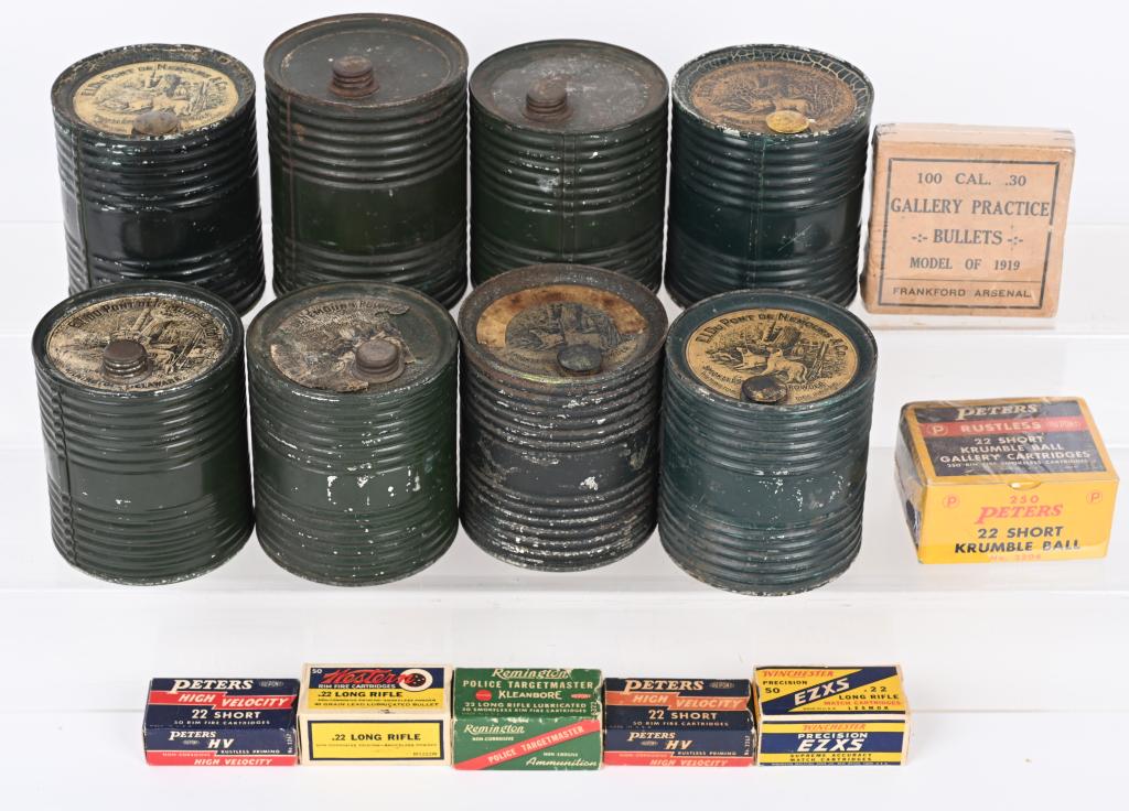 Lot (8) Antique Powder Cans- (7) Boxes Ammo Auction