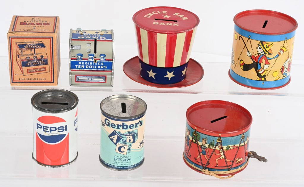 6- Vintage Tin Banks Auction