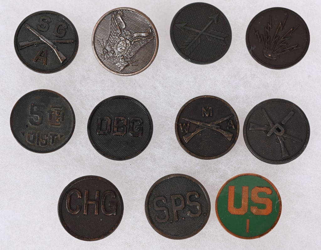 Ww1 Us Army Collar Disk Lot Of 11 Dbg Indian Scout Auction