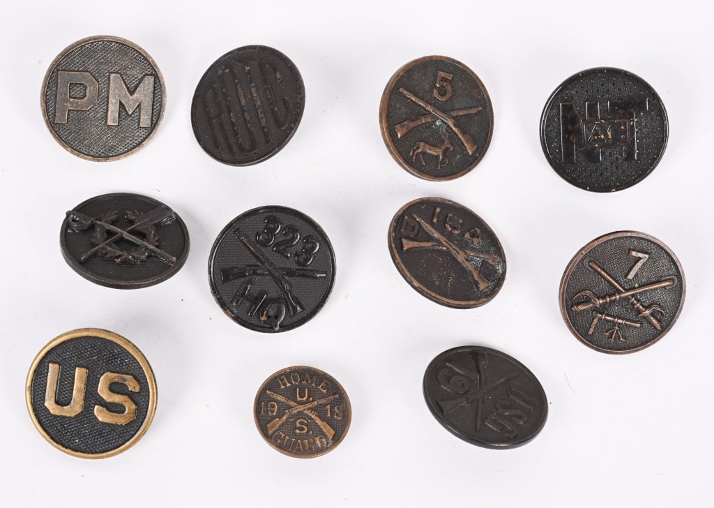 Wwi Us Army Collar Disk Lot Pm Db Cavalry Ww1 Auction