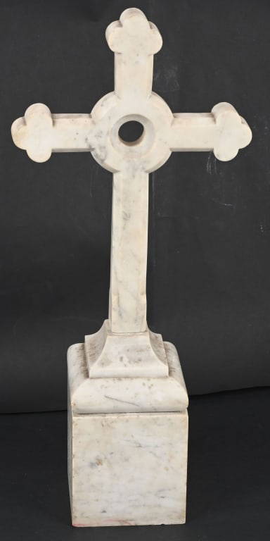 23" Victorian Carved Marble Cross Auction