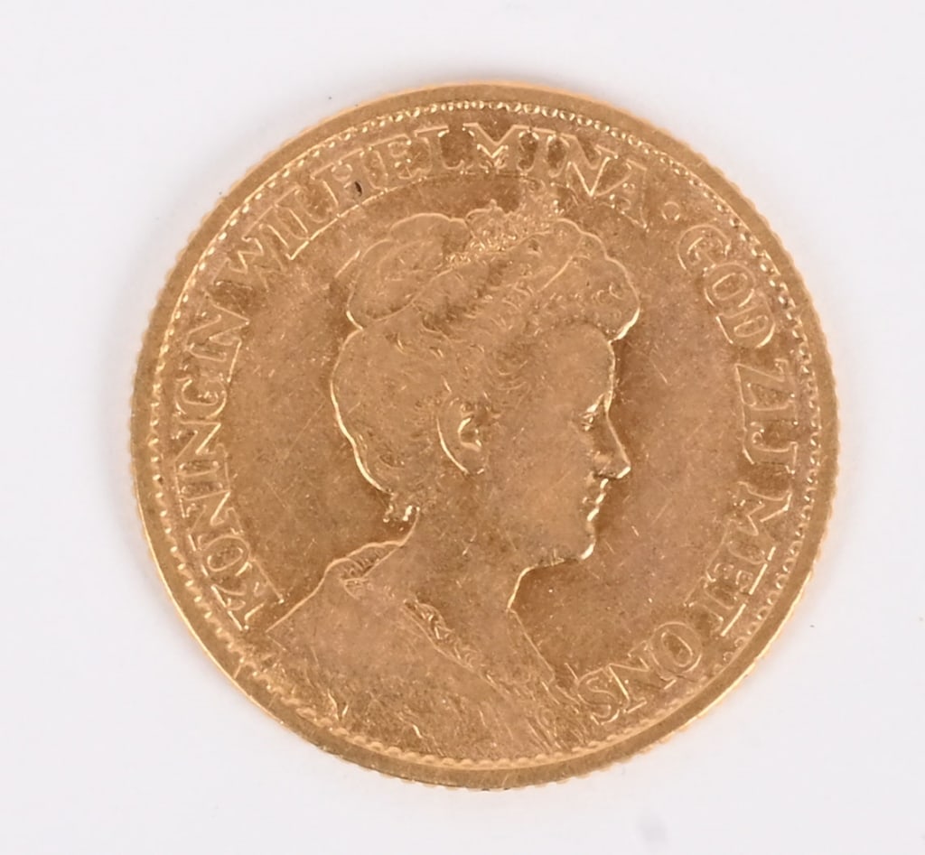 1912 Netherlands 10 Guilder Gold Coin Auction