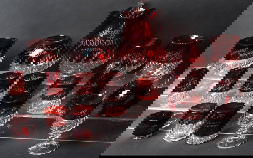 1893 Columbian Exposition 17 Pc Ruby Flashed Glass