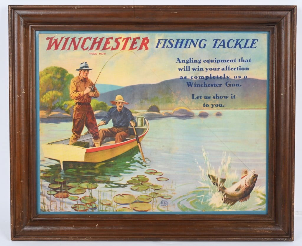 Framed 1920's Winchester Fishing Advertising Litho Auction