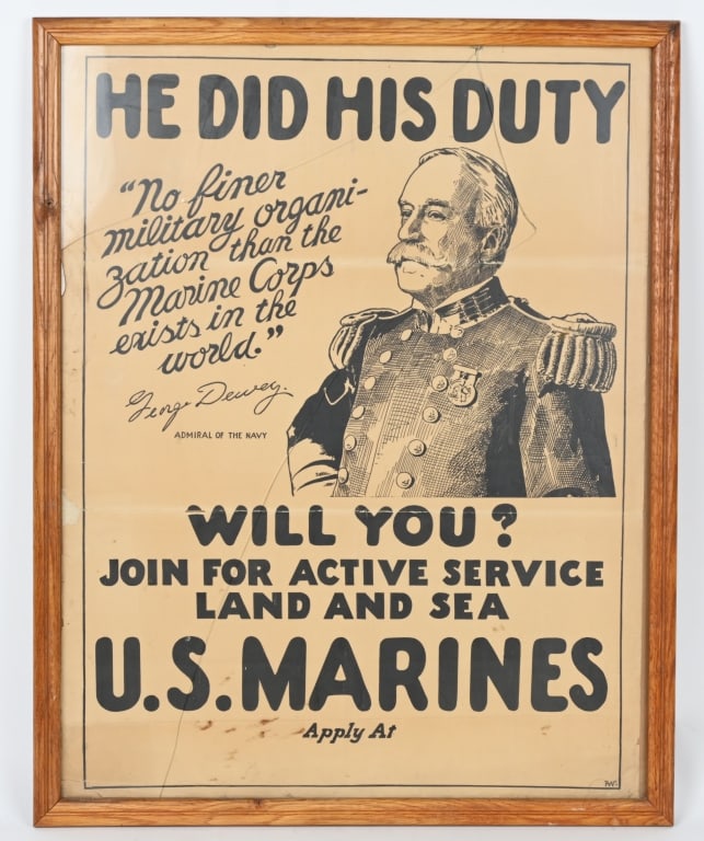 U.s. Marines Recruiting Poster Admiral Dewey Usmc Auction